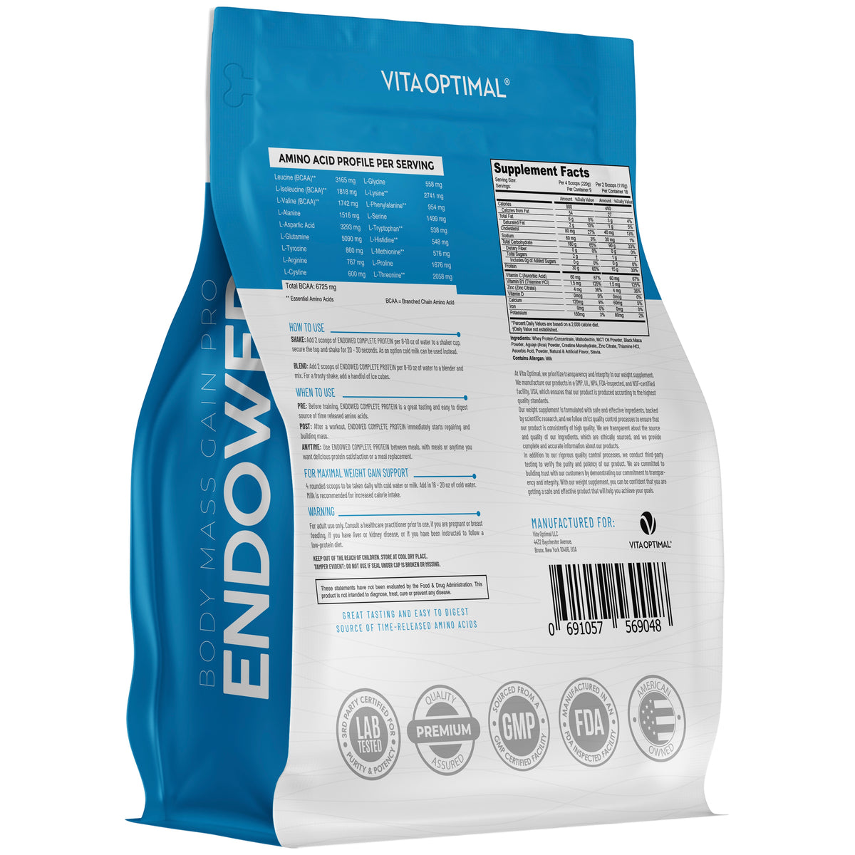 ENDOWED BODY MASS GAIN PRO - COMPLETE WHEY PROTEIN + BCAAs + MACA | MI ...
