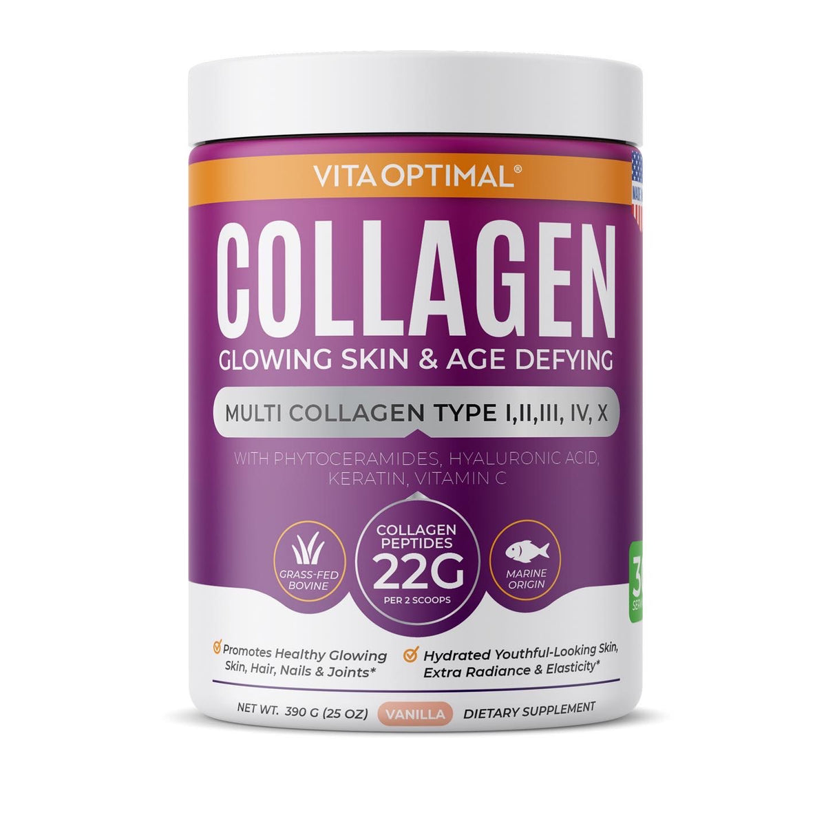 VITA OPTIMAL MULTI COLLAGEN PEPTIDES POWDER WITH PHYTOCERAMIDES, HYALU ...